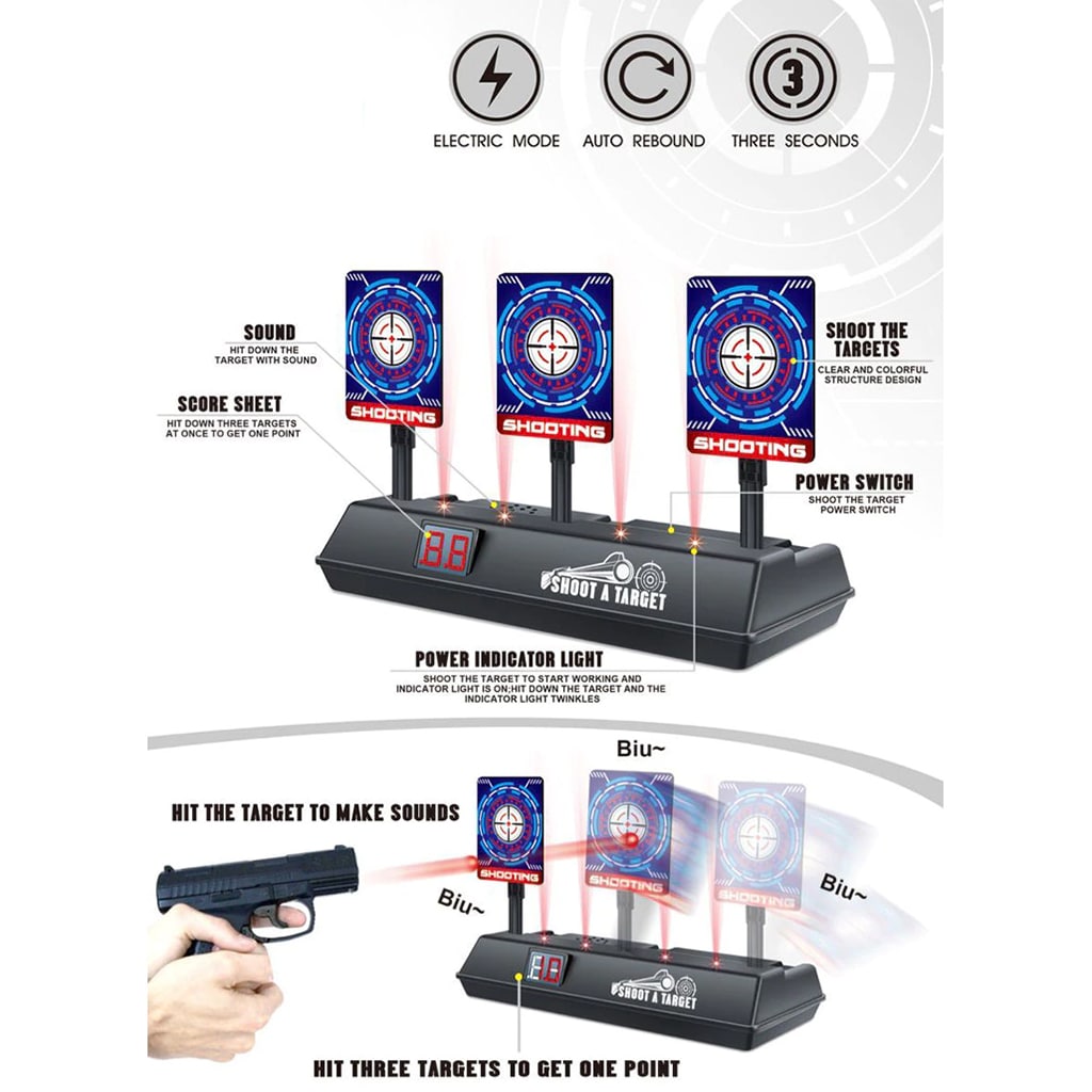 Elektromos céltábla Nerf fegyverekhez, 3 db, fekete - eMAG.hu