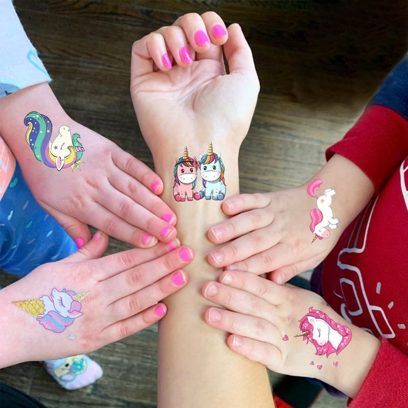 Set 10 folii tatuaje temporare pentru copii cu unicorn si desene Clasic ...