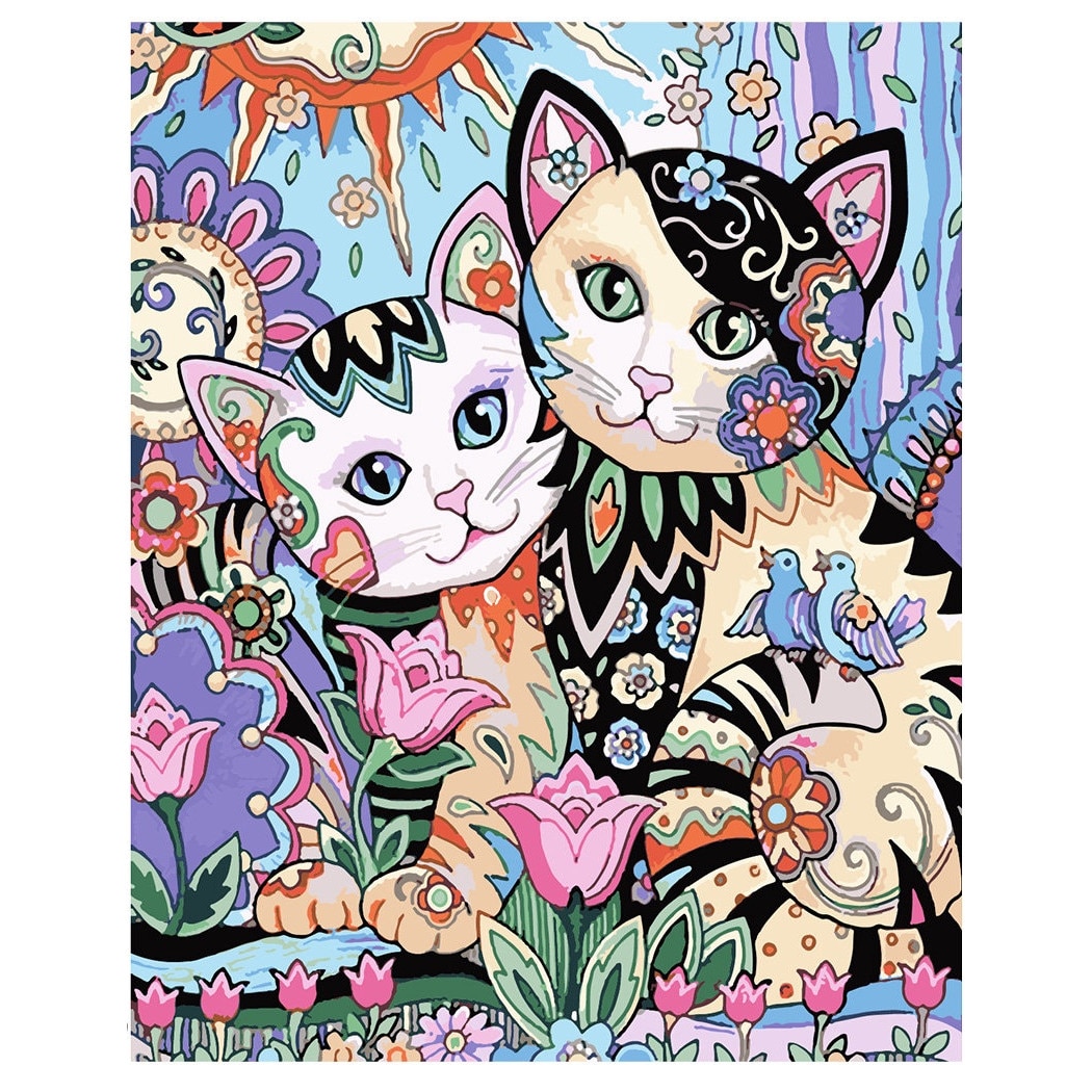 Set pictura pe numere Artnapi, Pisici colorate, 40x50cm, Rama de lemn ...