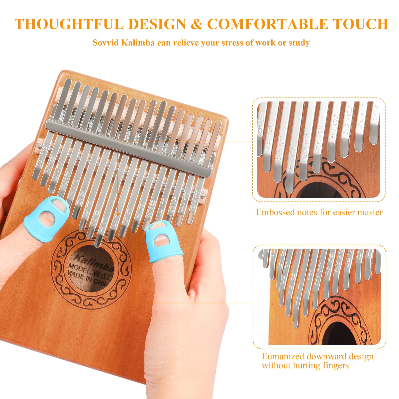 Kalimba, instrument Muzical cu 17 Note, ijoynewk, lemn mahon, cu geanta ...