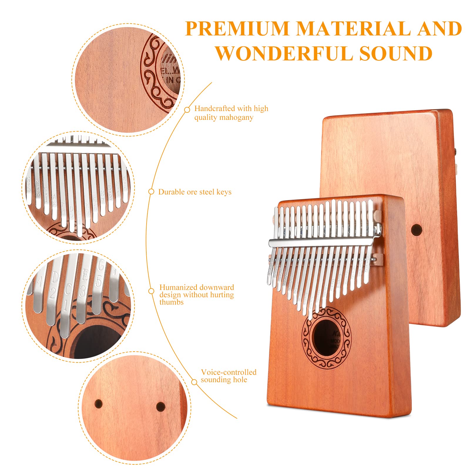 Kalimba, instrument Muzical cu 17 Note, ijoynewk, lemn mahon, cu geanta ...