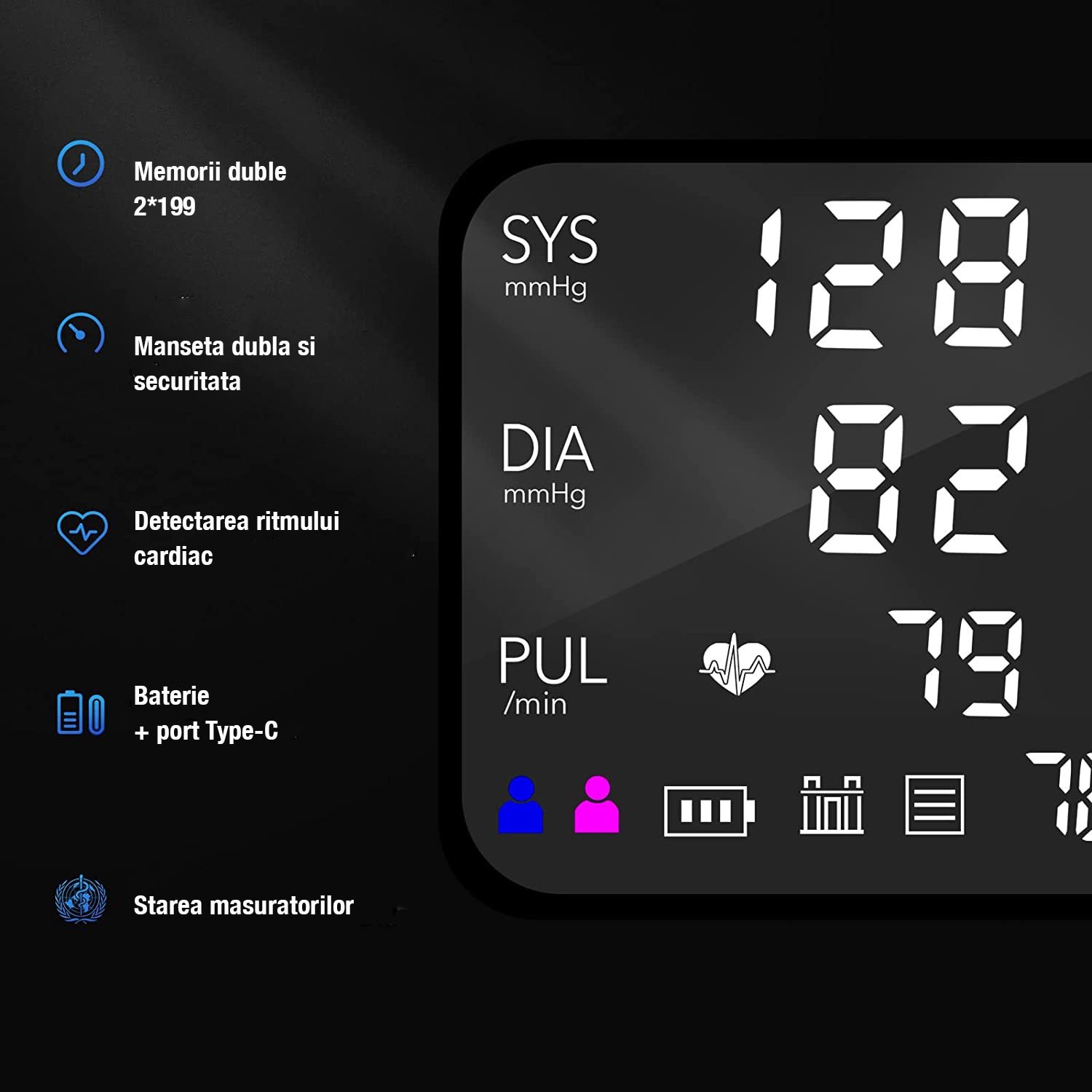 Tensiometru de Brat, WowStep®, Masurare Tensiune Sistolica/Diastolica ...