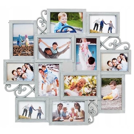 Rama foto tip colaj, Fandy, Plastic, 12 poze, 55 x 50.5 cm, Gri - eMAG.ro