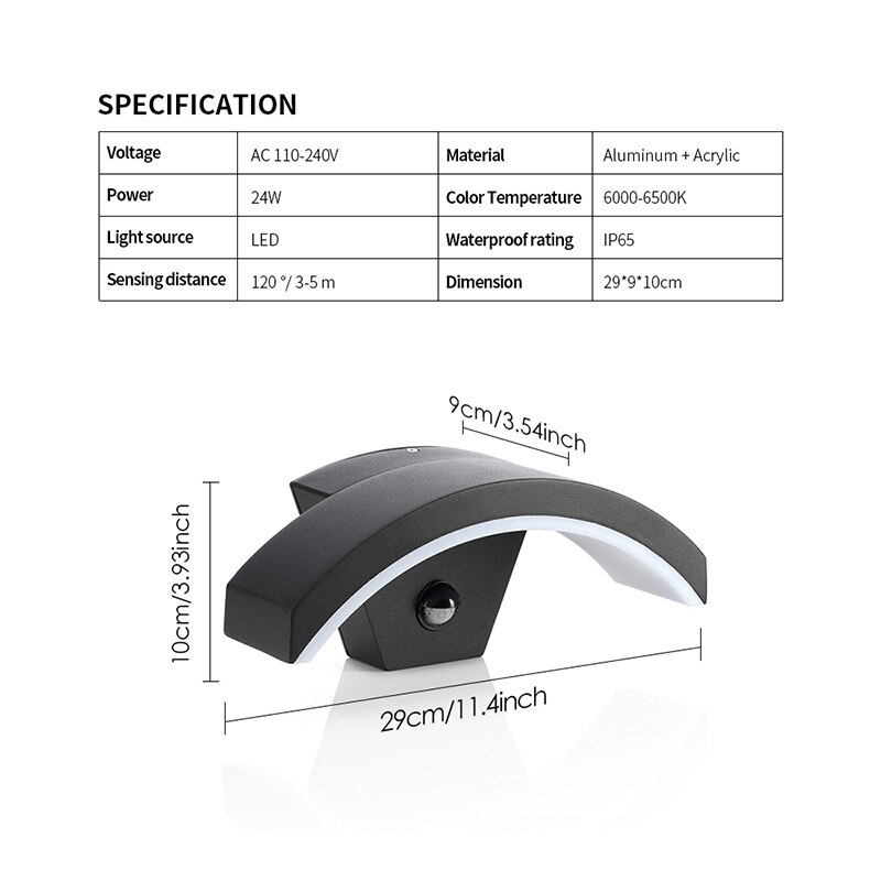 Lampa De Perete Cu LED Pentru Exterior, Aluminiu, 24W, Cu Senzor De ...