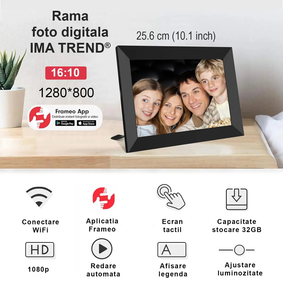 Rama Foto Digitala IMA Trend®, Ecran Tactil 10.1 Inch HD IPS 800x1280 ...