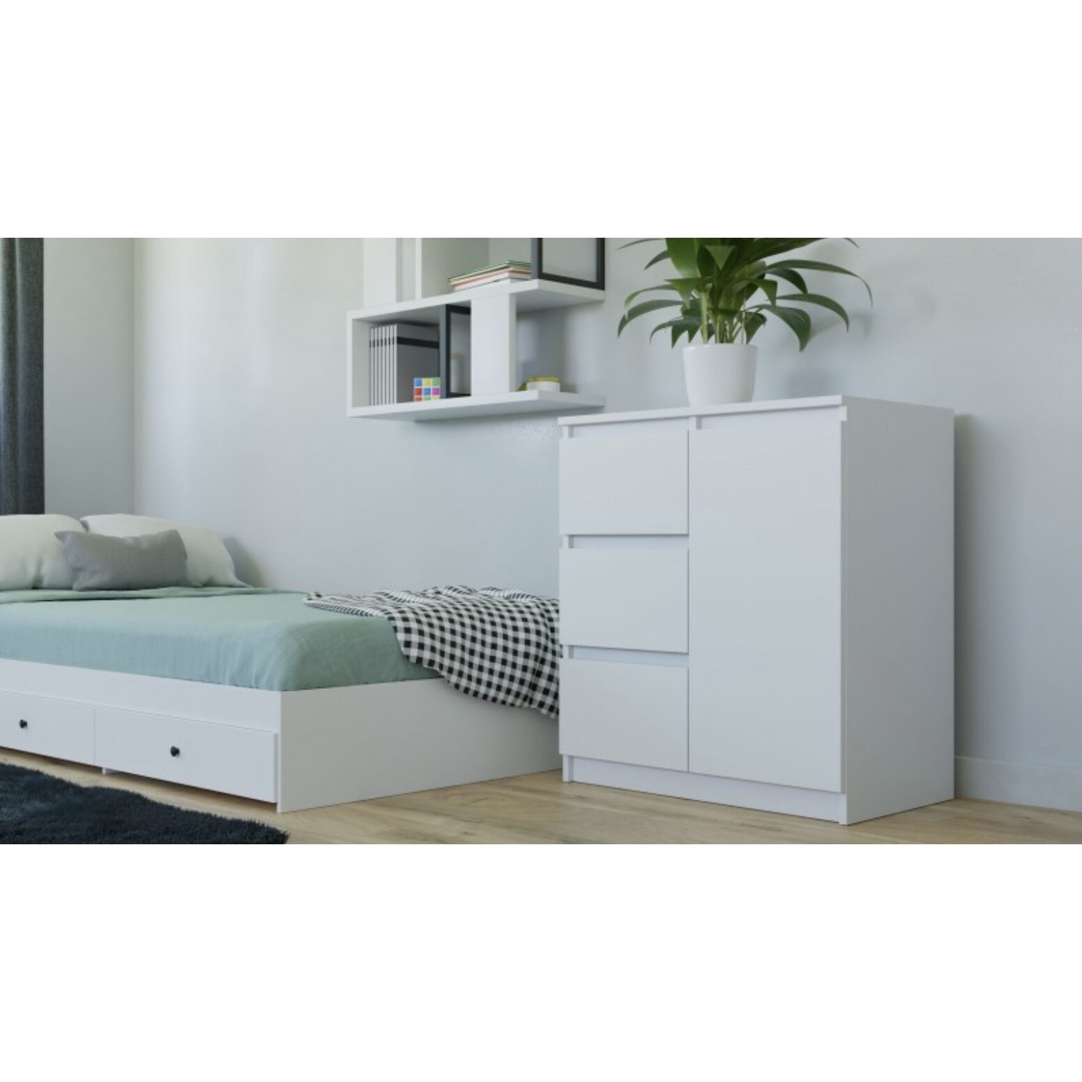 Comoda cu 3 sertare 1 usa alba 40x70x77cm - eMAG.ro