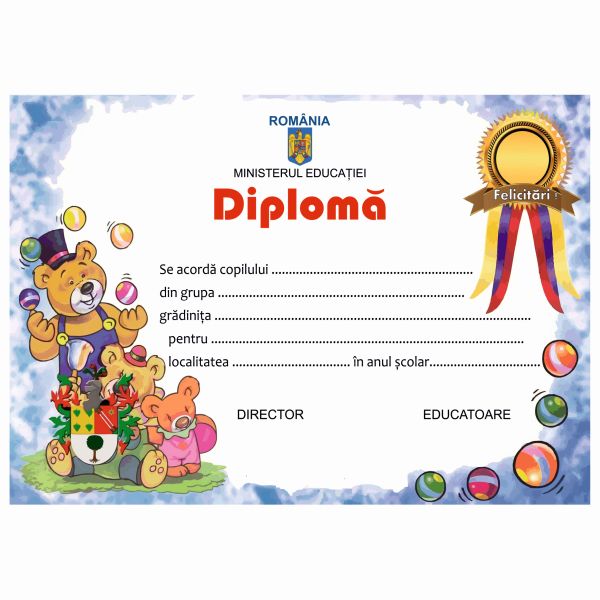 Diploma gradinita, model 1, format A4, carton 300 grame - eMAG.ro