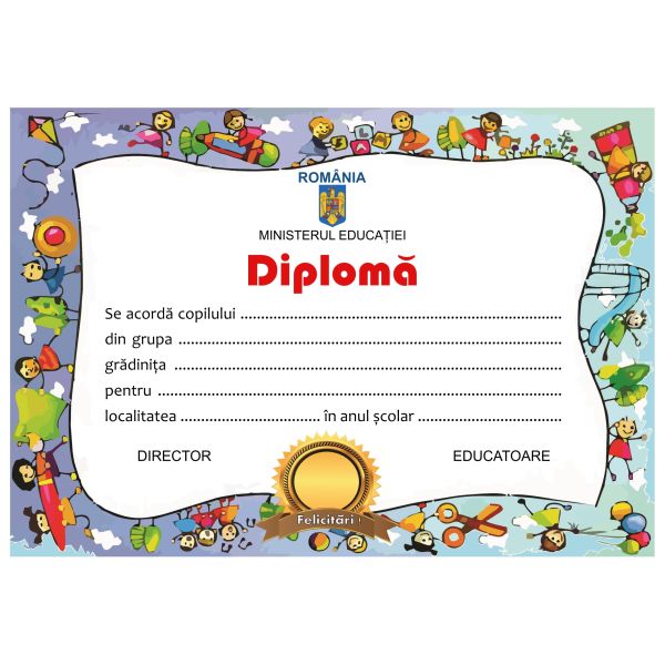 Diploma gradinita, model 3, format A4, carton 300 grame - eMAG.ro