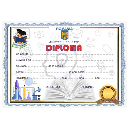 Set 10 bucati diplome scolare, model 4, format A4, carton 300 grame ...