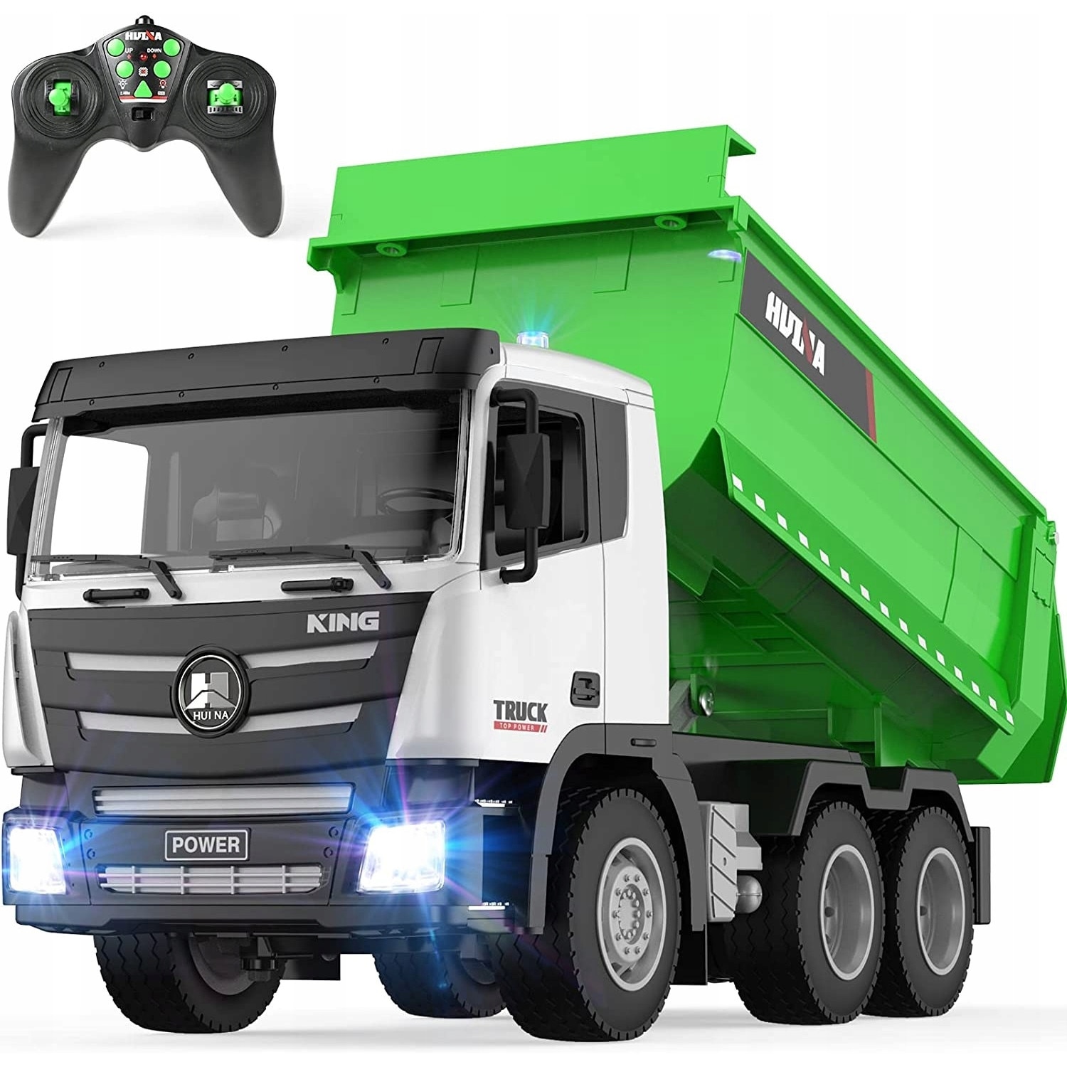 Camion cu telecomanda, 30x10x15cm, 500mAh, Alb/negru/verde - eMAG.ro