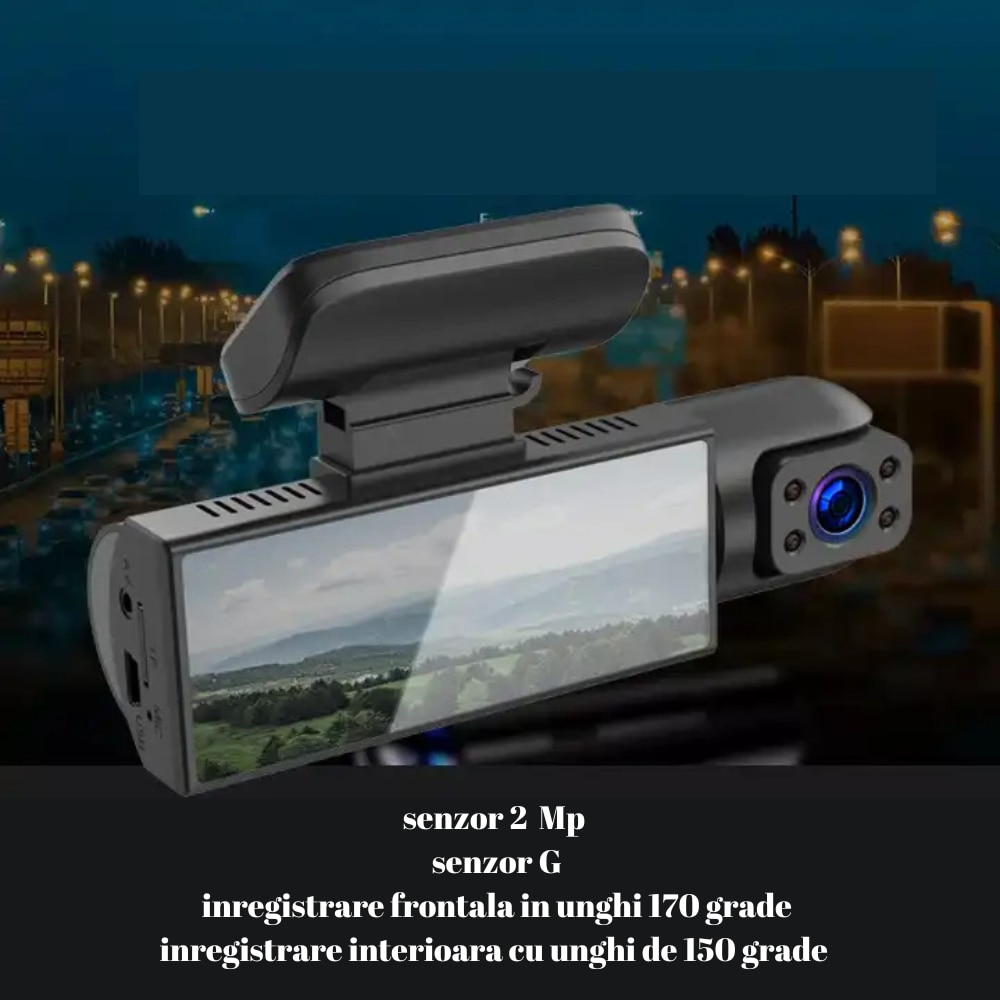 Camera Auto De Bord Full HD 1080P, 2 Lentile, Camp Vizual Ultra-Larg De ...