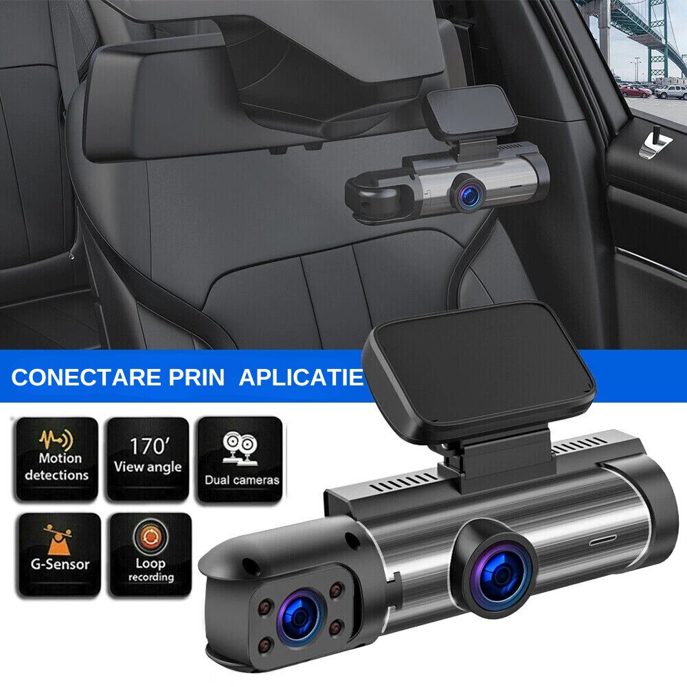 Camera Auto De Bord Full HD 1080P, 2 Lentile, Camp Vizual Ultra-Larg De ...