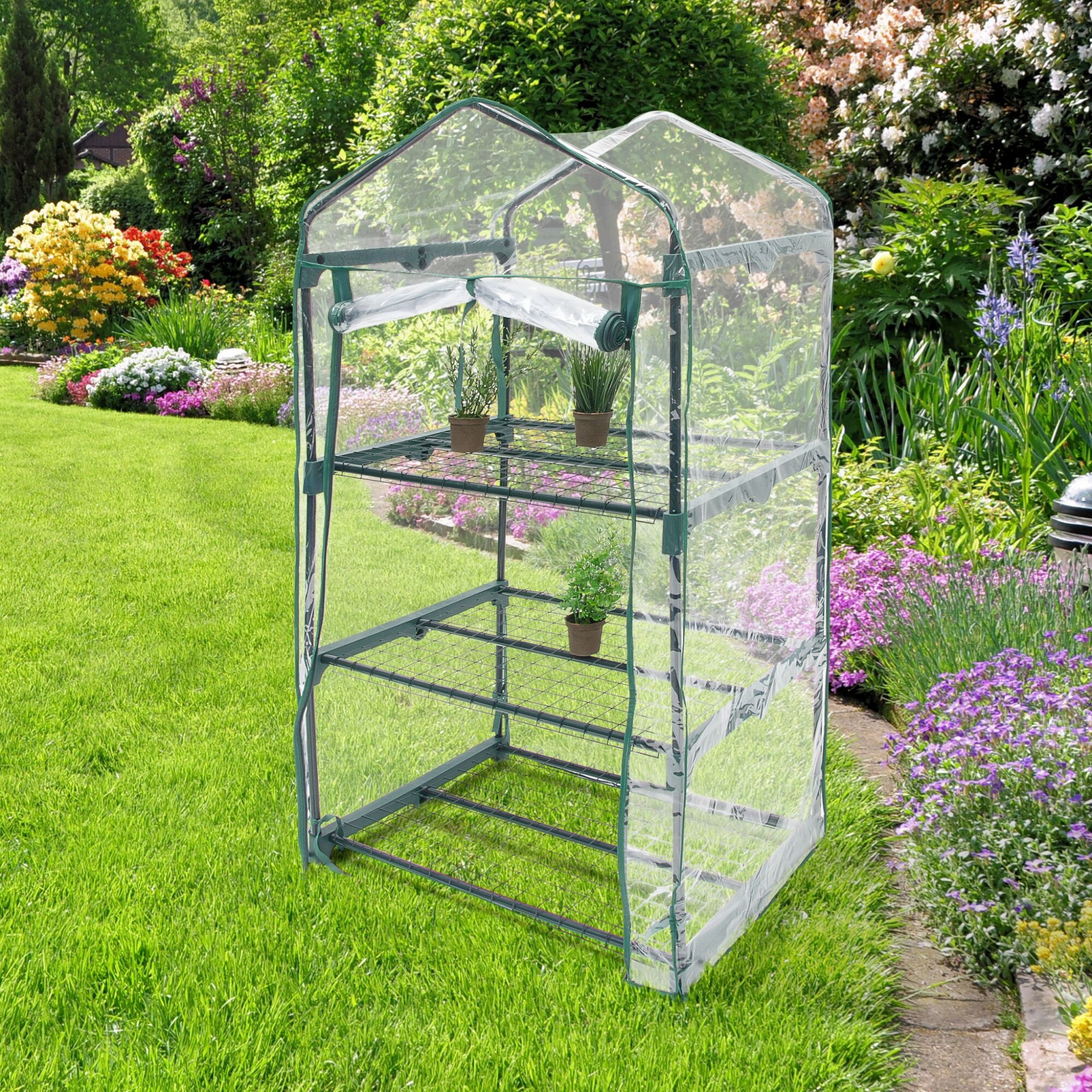 Sera cu 3 rafturi, dimensiuni 70 x 49,5 cm x 124cm, PVC, transparent ...