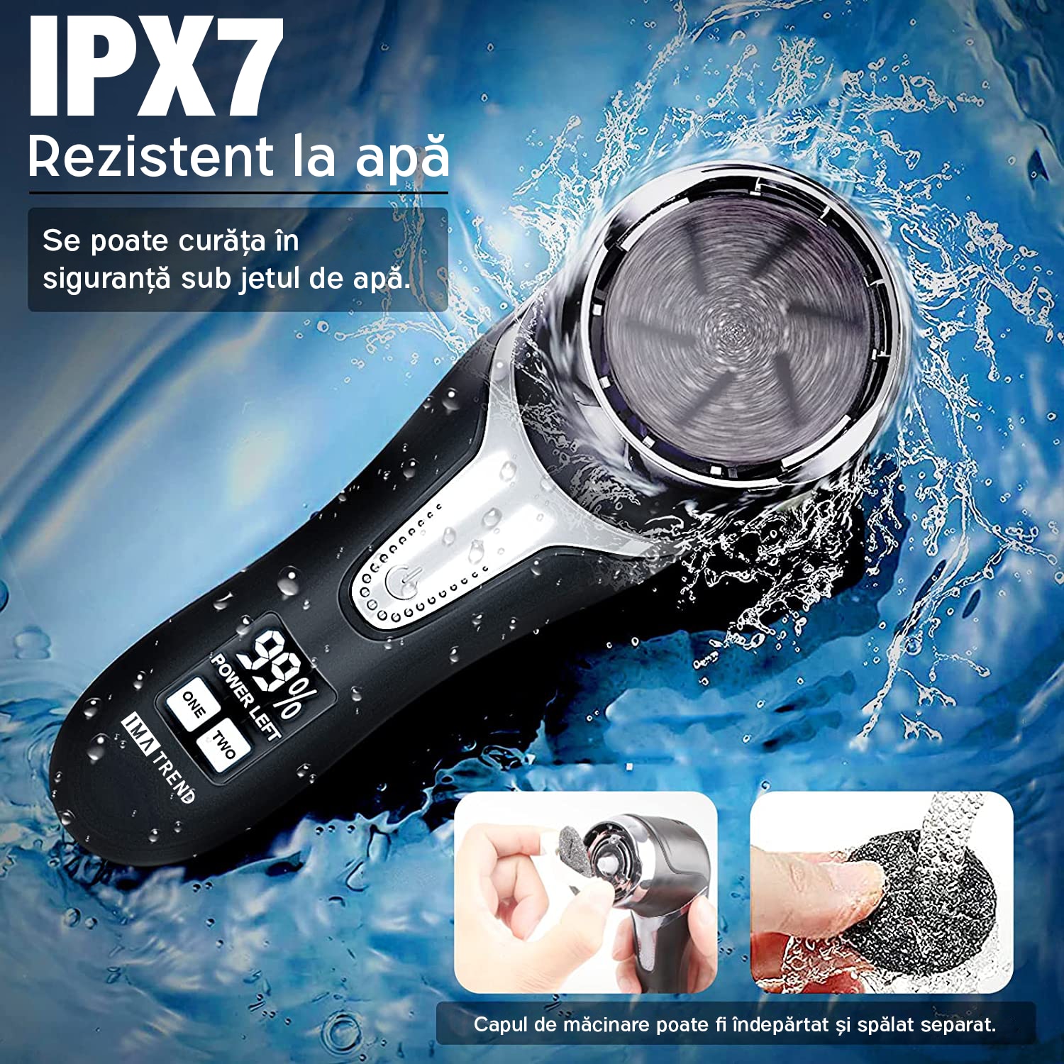 Pila electrica pentru talpi si calcaie IMA Trend®, cu Aspirare, IPX 7, Display Digital, Led ...