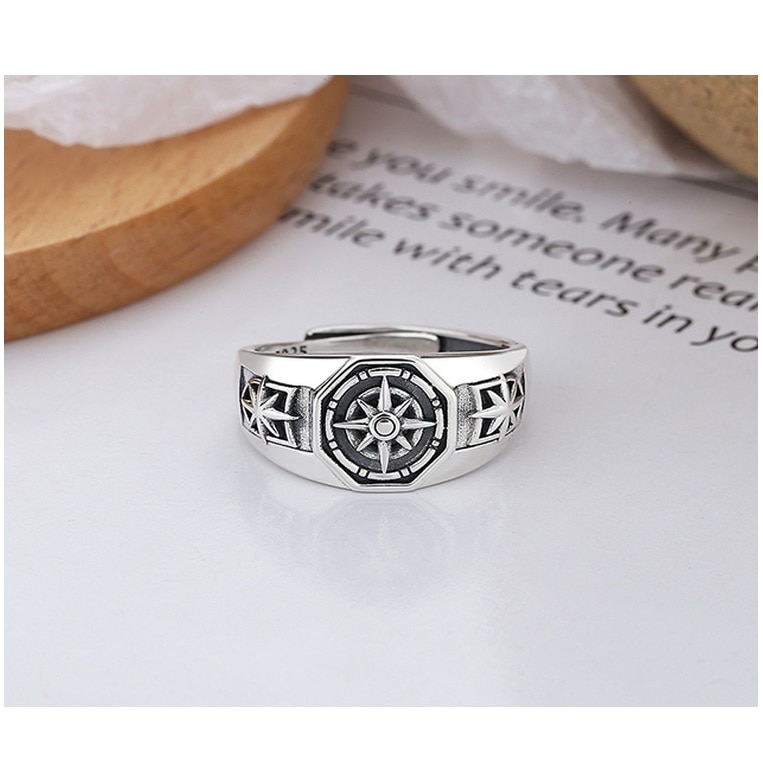 Inel compas pentru barbati argint 925 marime reglabila handmade Dual ...