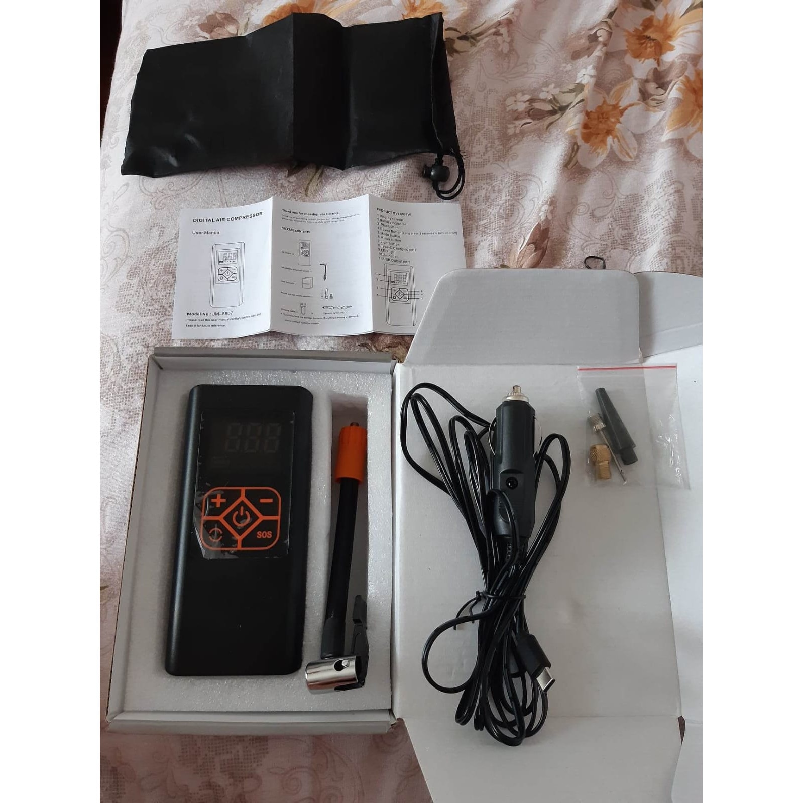 Compresor auto portabil Wireless, cu cablu de alimentare de 30 cm ...