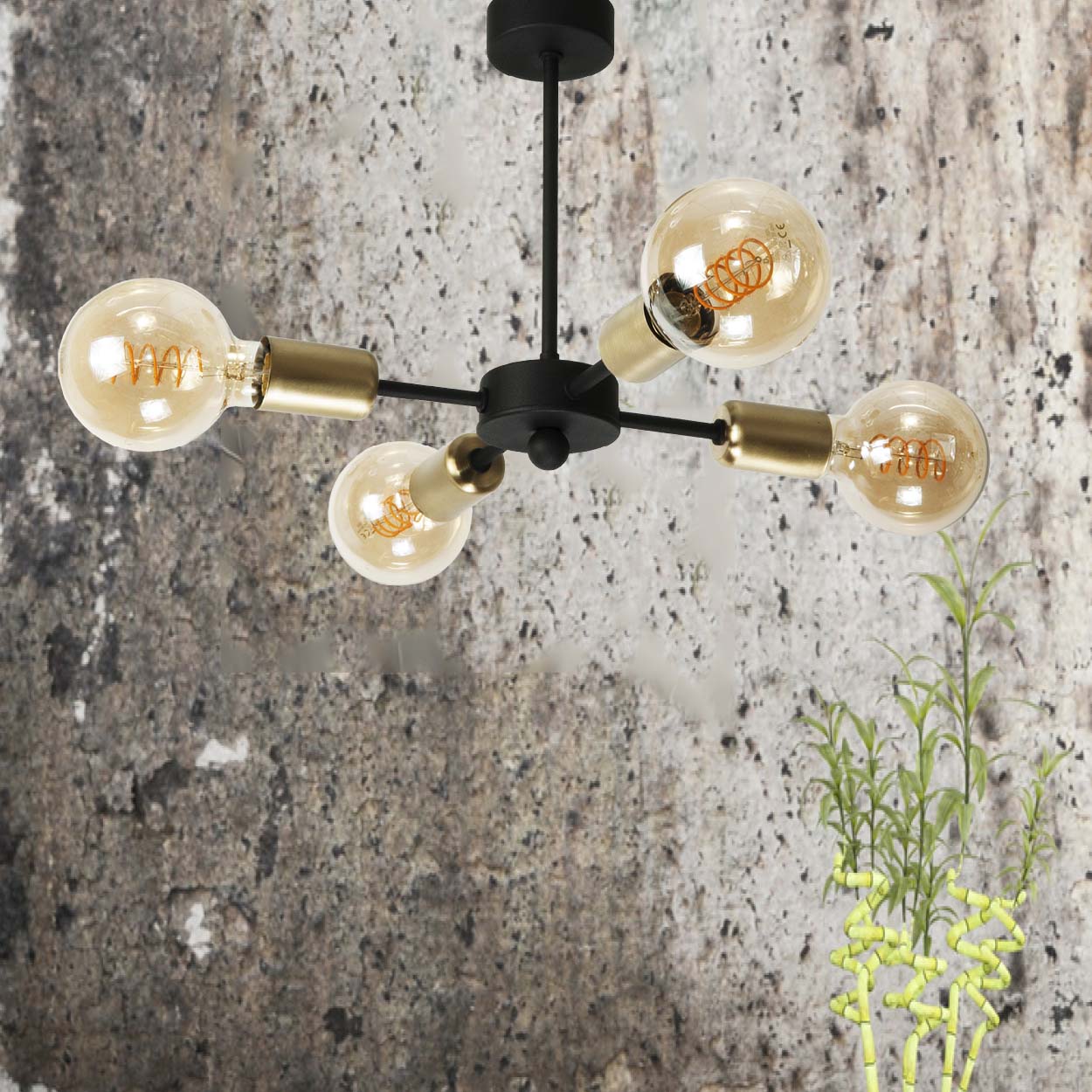 Plafoniera industriala Rockford, Metal, 30 x 54 cm, Negru/Auriu - eMAG.ro