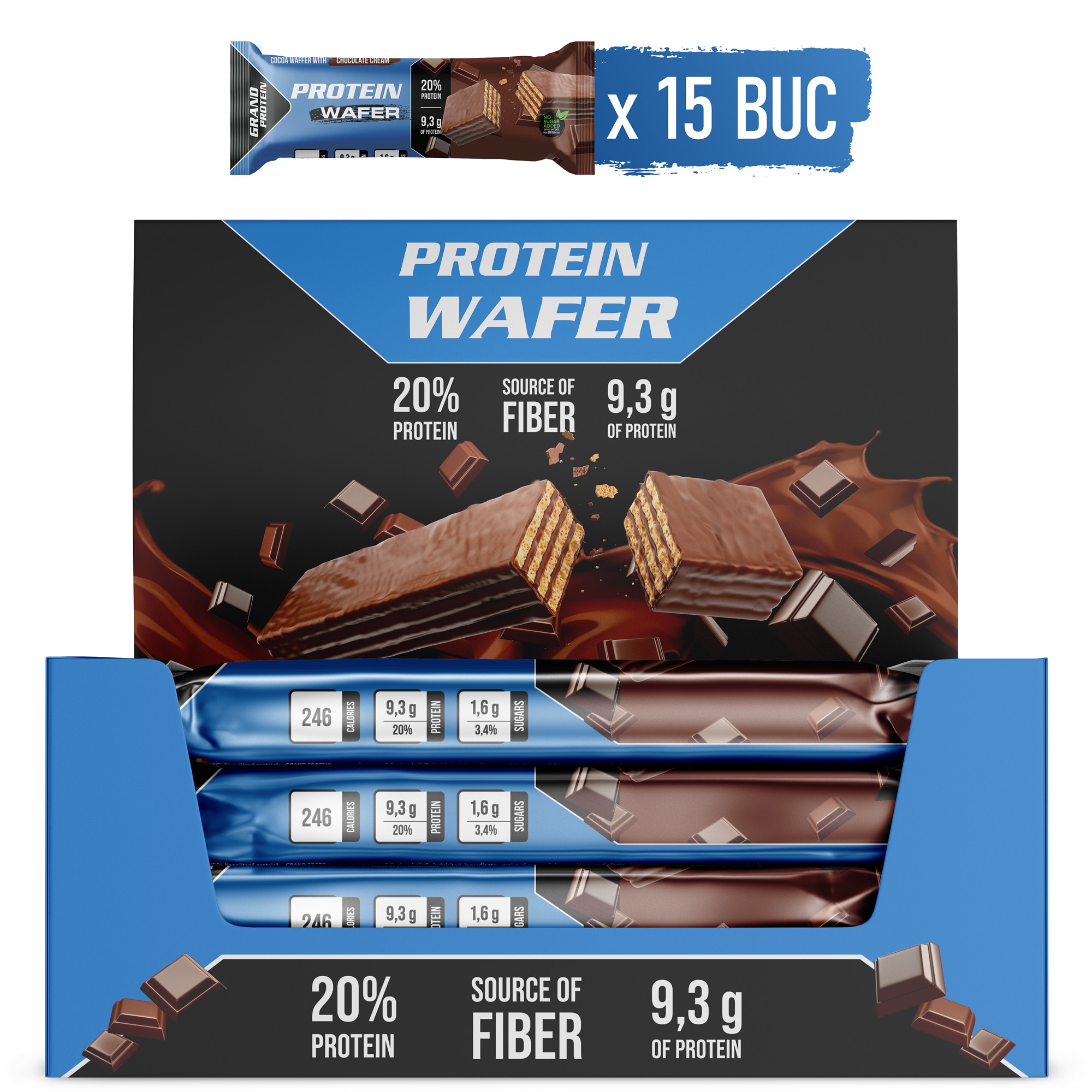 Napolitane proteice, GRAND PROTEIN, Protein Wafer, Crema de Ciocolata ...