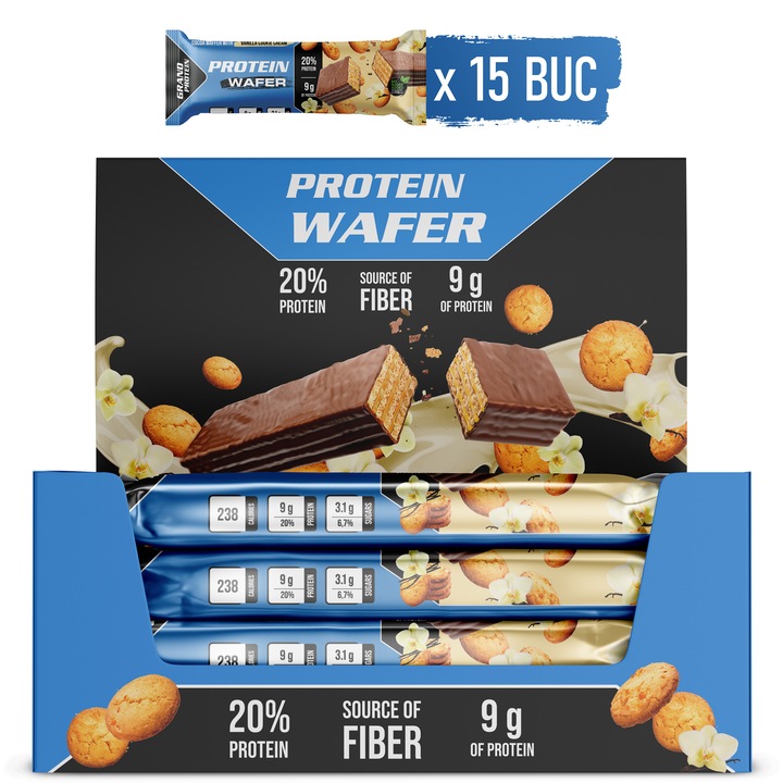 Napolitane proteice, GRAND PROTEIN, Protein Wafer, Crema Biscuit cu ...