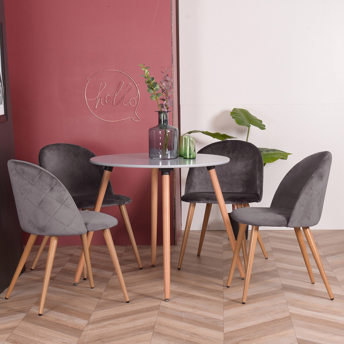 Set 2 scaune pentru living, Lemn/Catifea, Gri/Bej - eMAG.ro