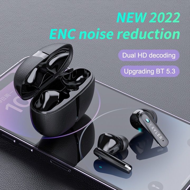 Casti Wireless bluetooth Xyler®️, Bluetooth 5.3+EDR, incarcare Wireless QI, rezistente la apa ...