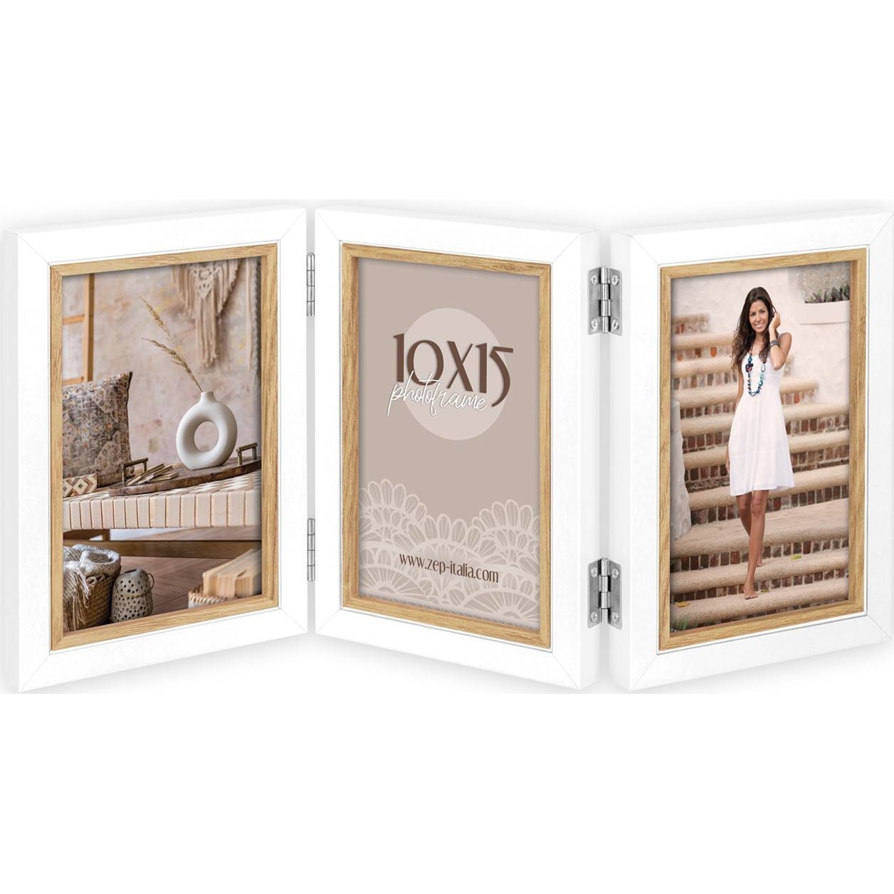 Rama foto, ZEP, 10x15, Pentru 3 fotografii, Lemn, Alb - eMAG.ro