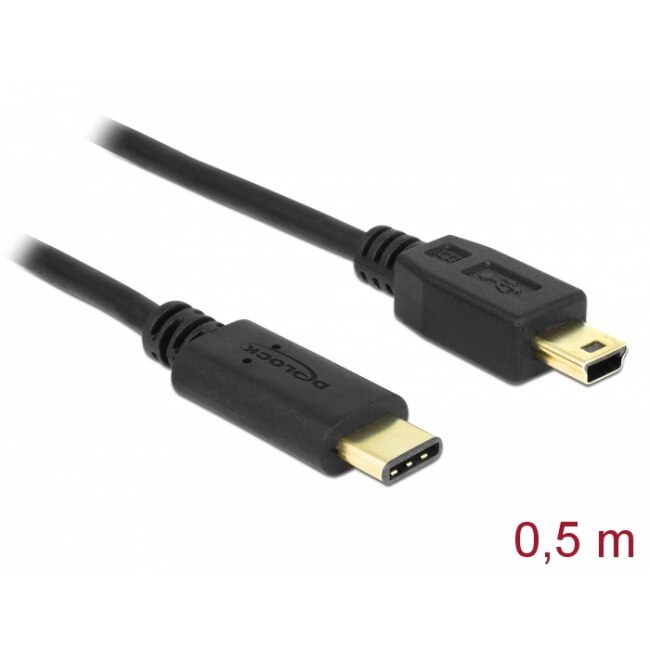 Cablu Delock Cable USB-C tata - USB Mini-B tata, USB 2.0, 0.5 m, Negru ...