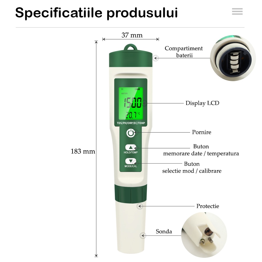 Tester Profesional Calitate Apa, Adomnes, 10 in 1 pentru masurat ...