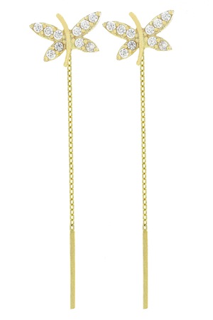 Cercei aur 14k cu lantisor, libelula, cu pietre zirconia - eMAG.ro