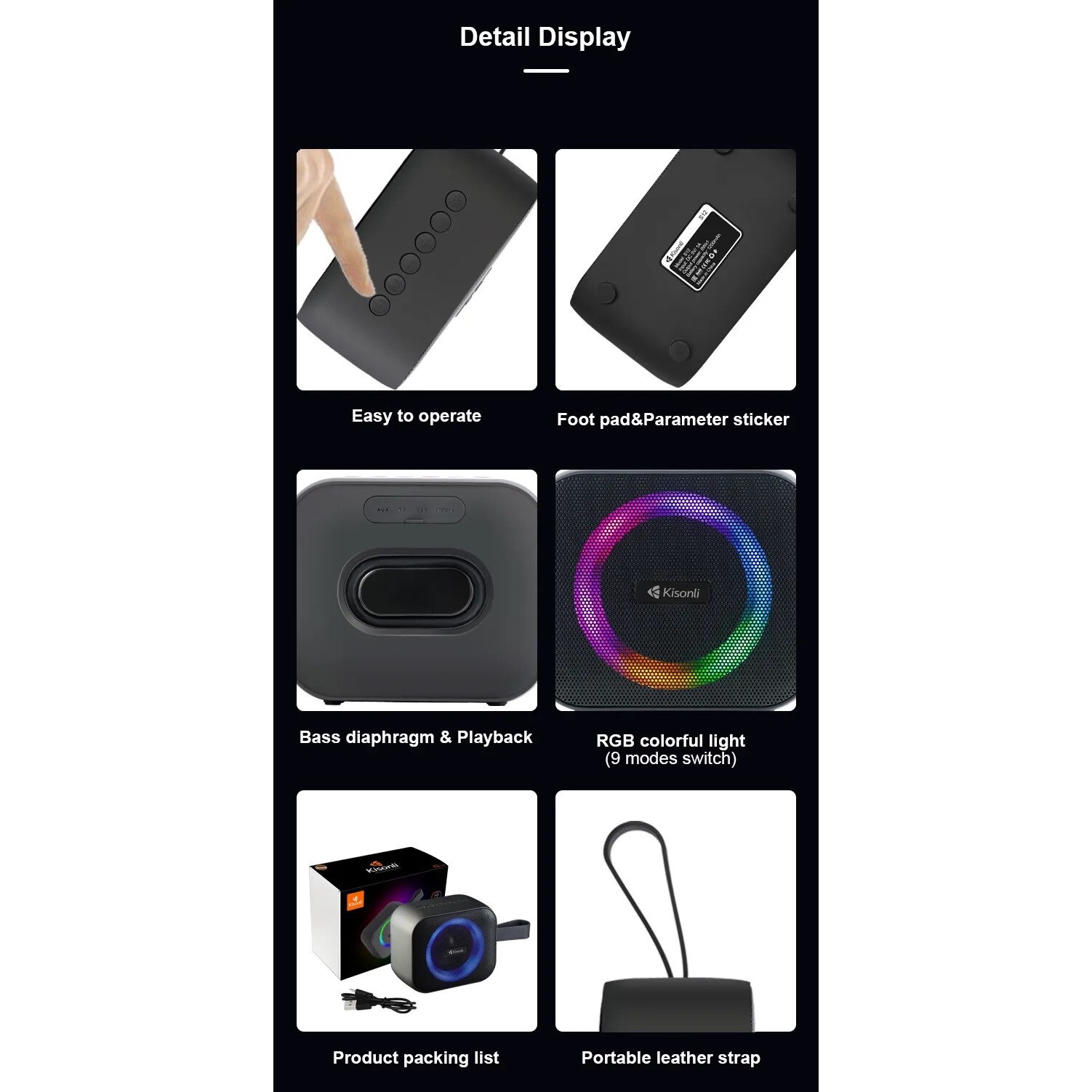 Boxa Portabila Wireless Kisonli, Model 2023, Bluetooth 5.0, MicroSD ...