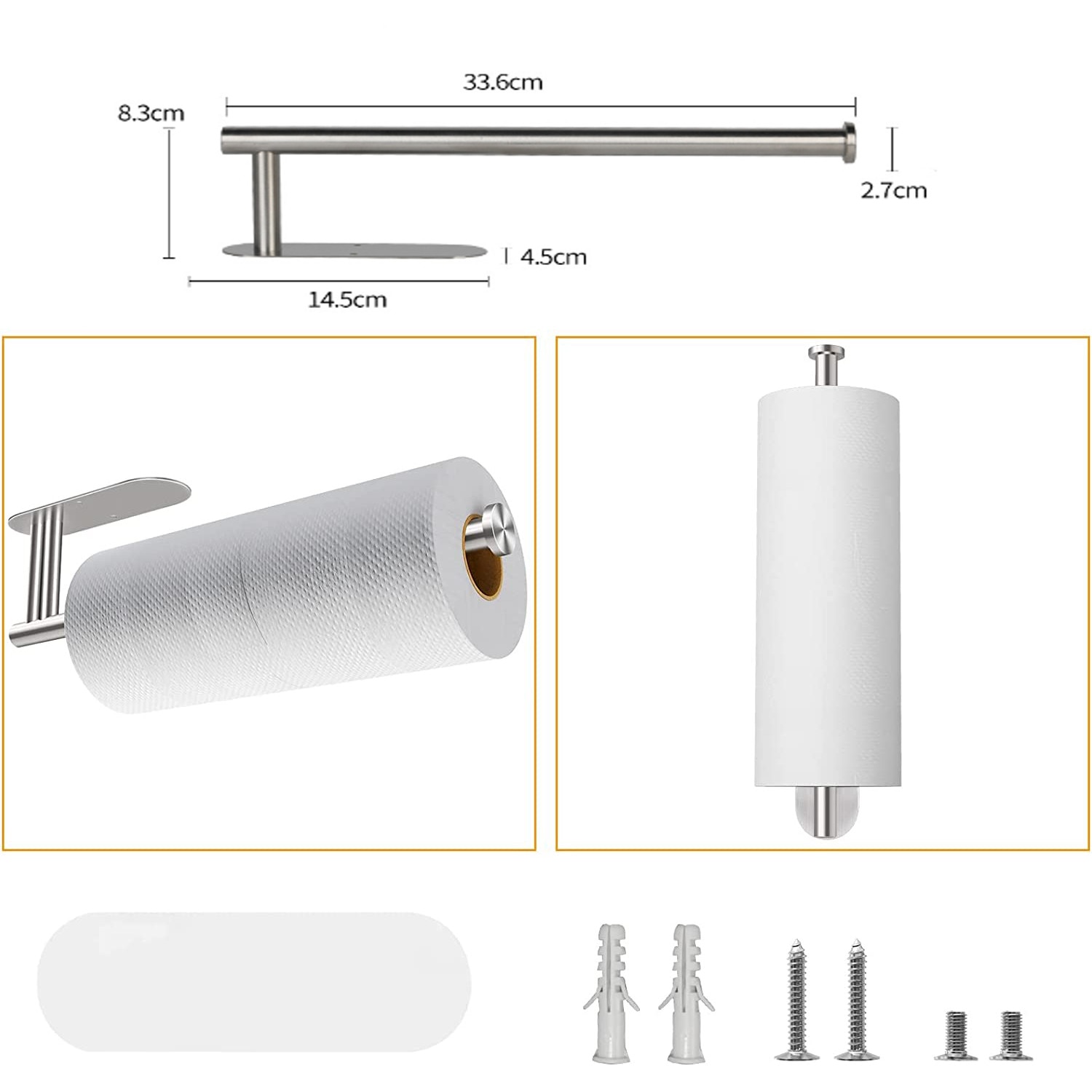 Suport montabil rola prosoape de hartie bucatarie, FreeBiz®, Inox, 33 ...
