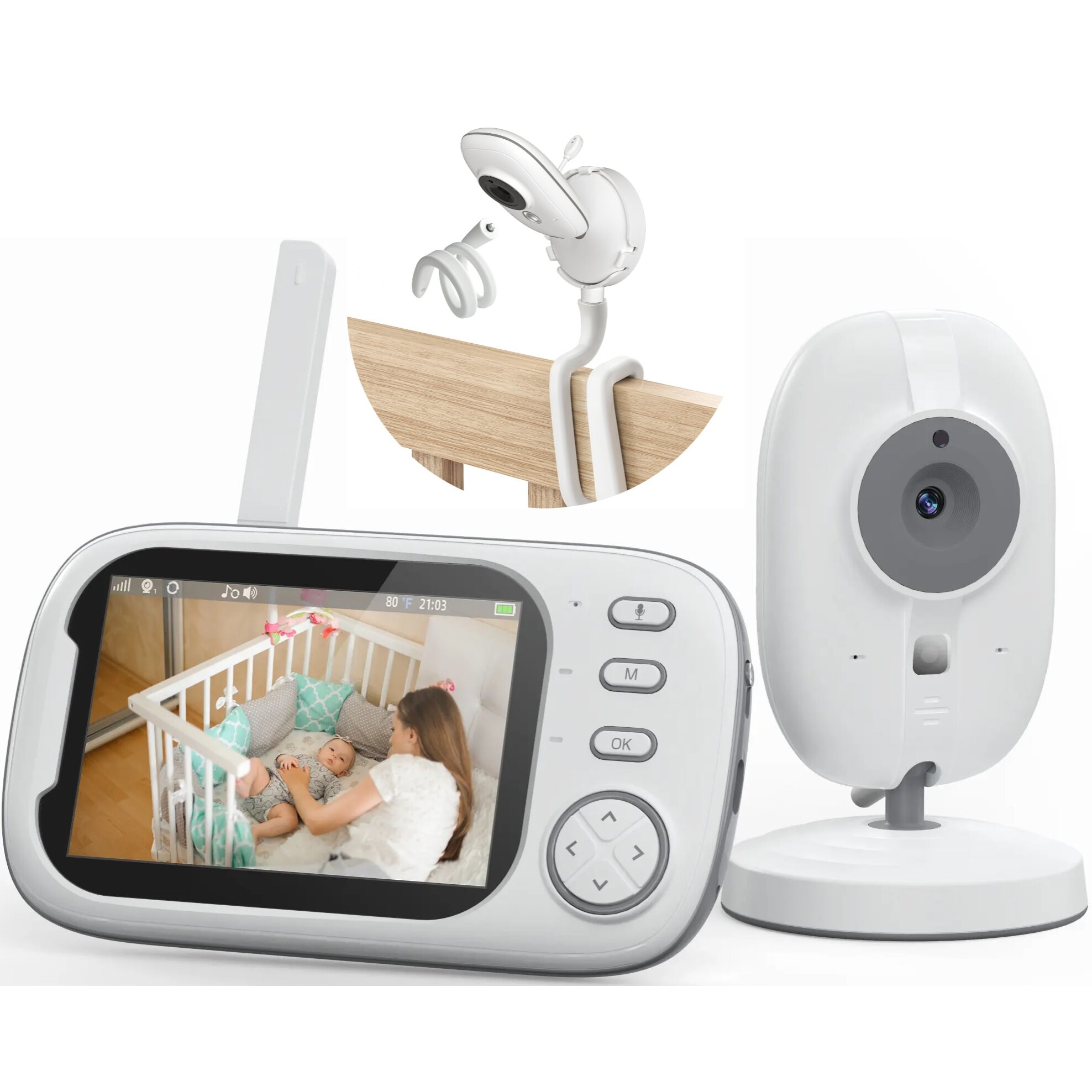Baby Monitor WiFi HelloKid™ OPTI 3.5” AI NightVision HD, Monitorizare ...