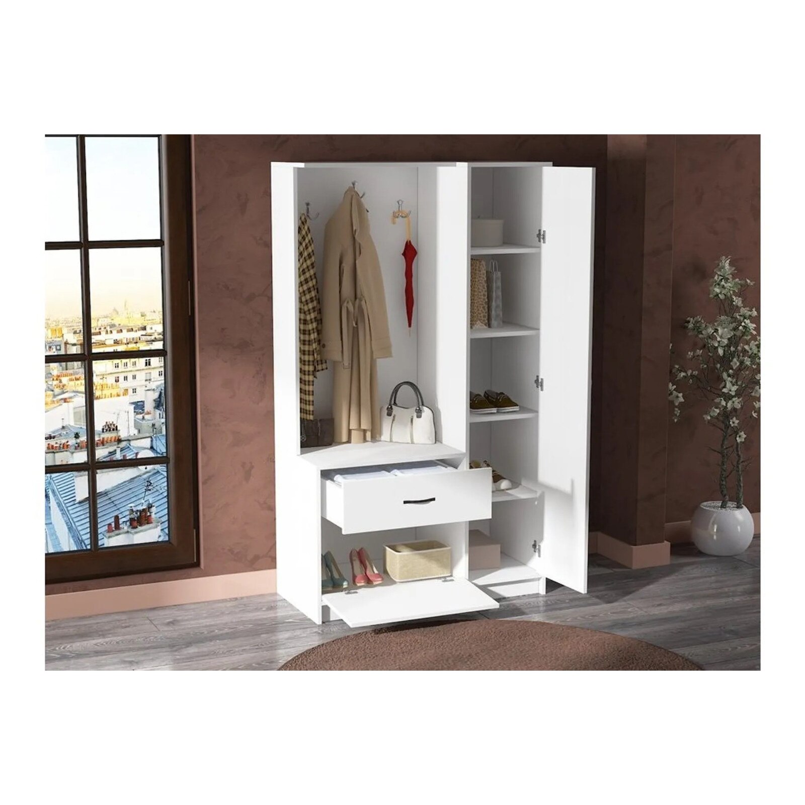 Cuier berlin home global cu oglinda alb 100x34x180 cm, pal 18 mm - eMAG.ro
