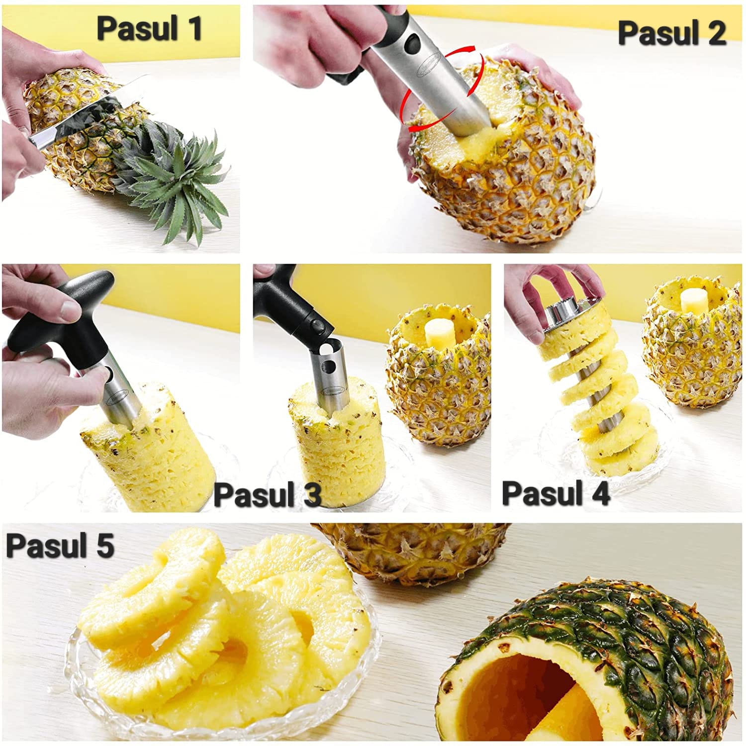 Cutit pentru feliat si decojit ananas DIGIMAT®, material metalic, usor ...