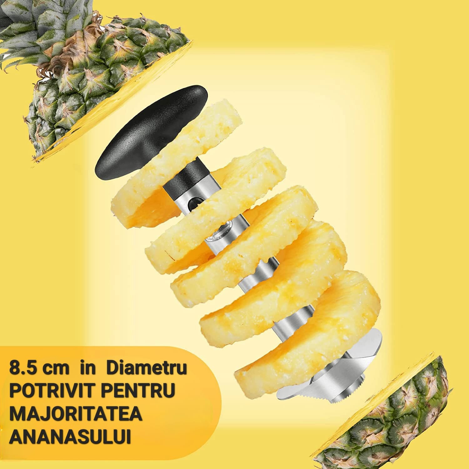 Cutit pentru feliat si decojit ananas DIGIMAT®, material metalic, usor ...