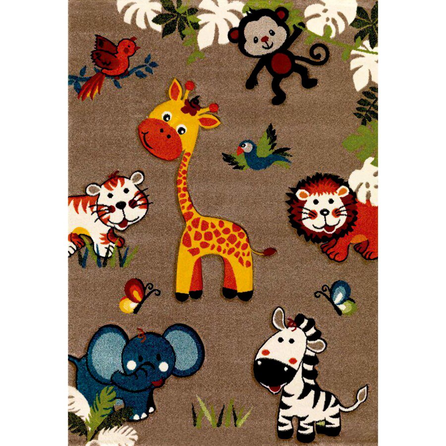 Covor camera copii antiderapant model cu animale, maro, 120x180 cm ...