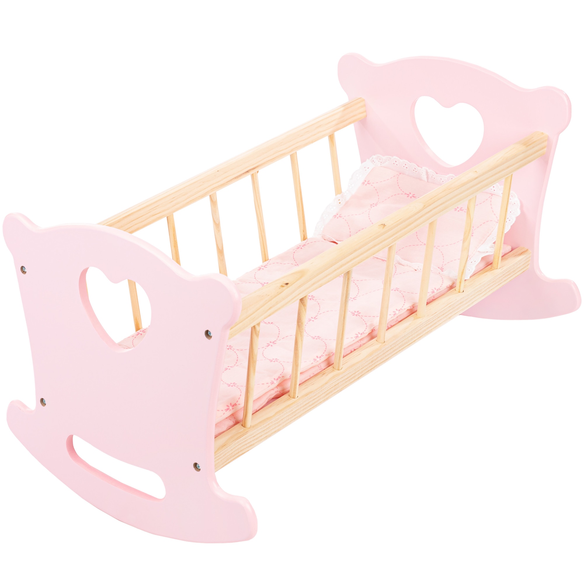Patut balansoar din lemn cu paturica pentru papusi Pink - eMAG.ro