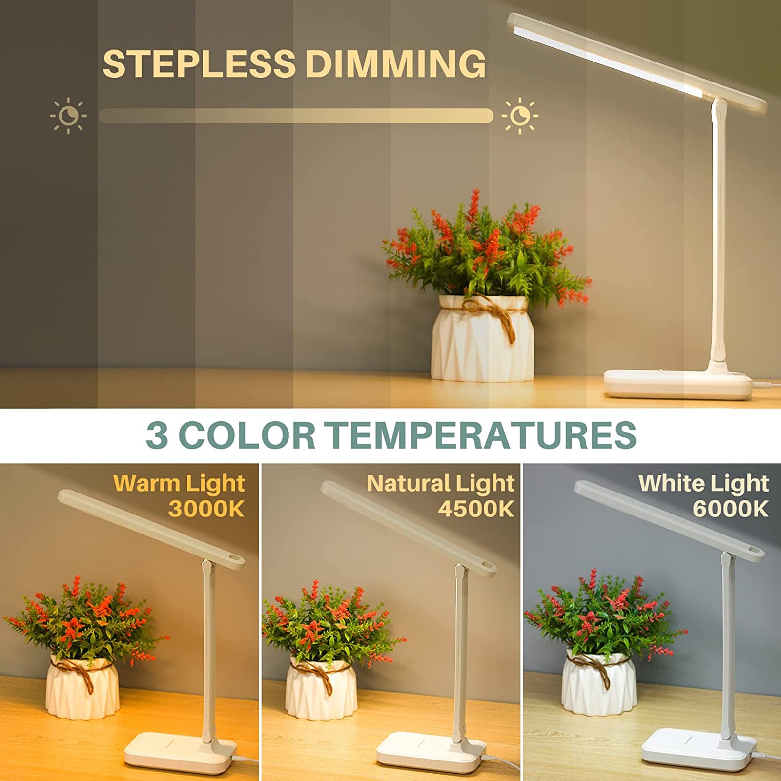 Lampa LED birou, Zggzerg, Atingere de control, 3 nivele 3000K-6500K ...