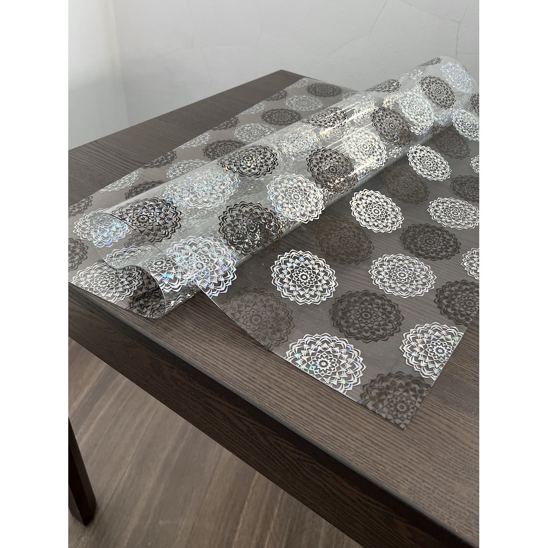 Fata de masa transparenta silicon, cu model cercuri, 80 x 80 cm - eMAG.ro