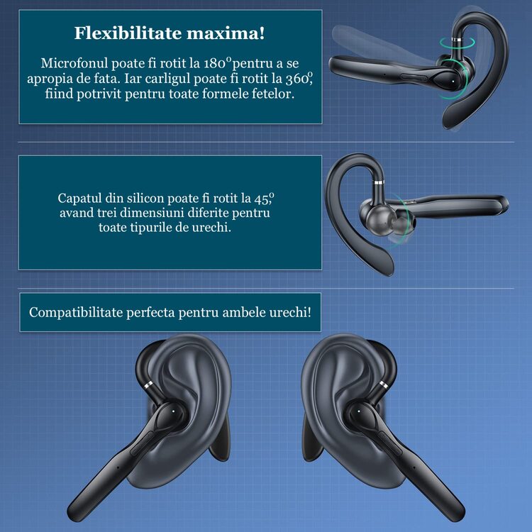 Casca Bluetooth Merkie® I33, 2 Microfoane, Eliminare Zgomot, Handsfree ...