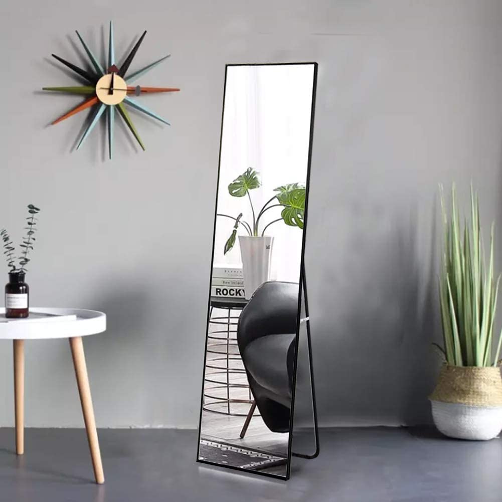 Oglinda de podea, cu suport, metal, negru, 150x40cm - eMAG.ro