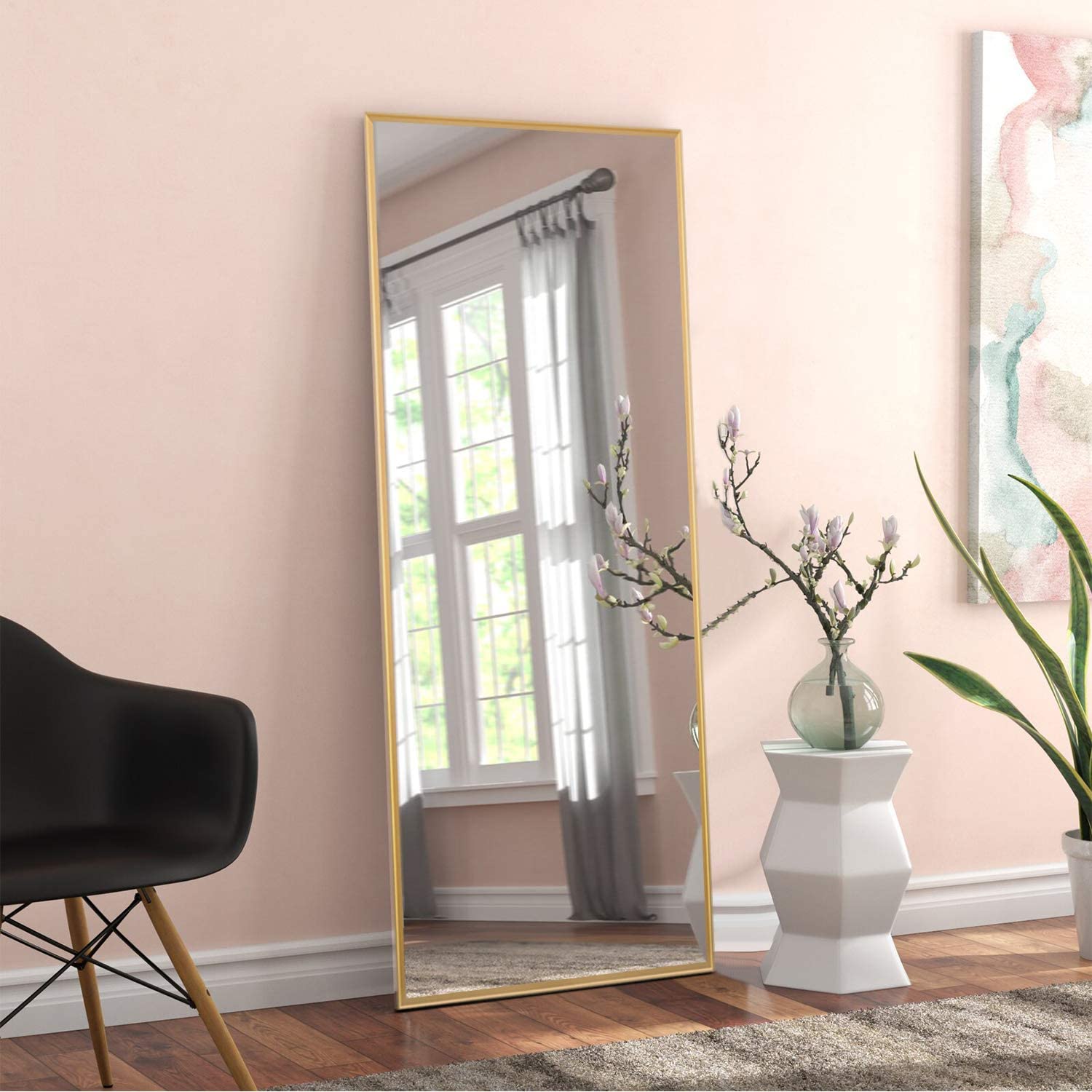 Oglinda de podea, cu suport, metal, auriu, 150x40 cm - eMAG.ro