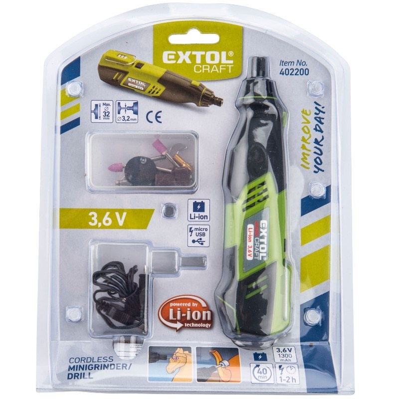 Mini freza electrica, Extol Craft, 3.6V Li-ion, 1300mAh, incarcare USB ...