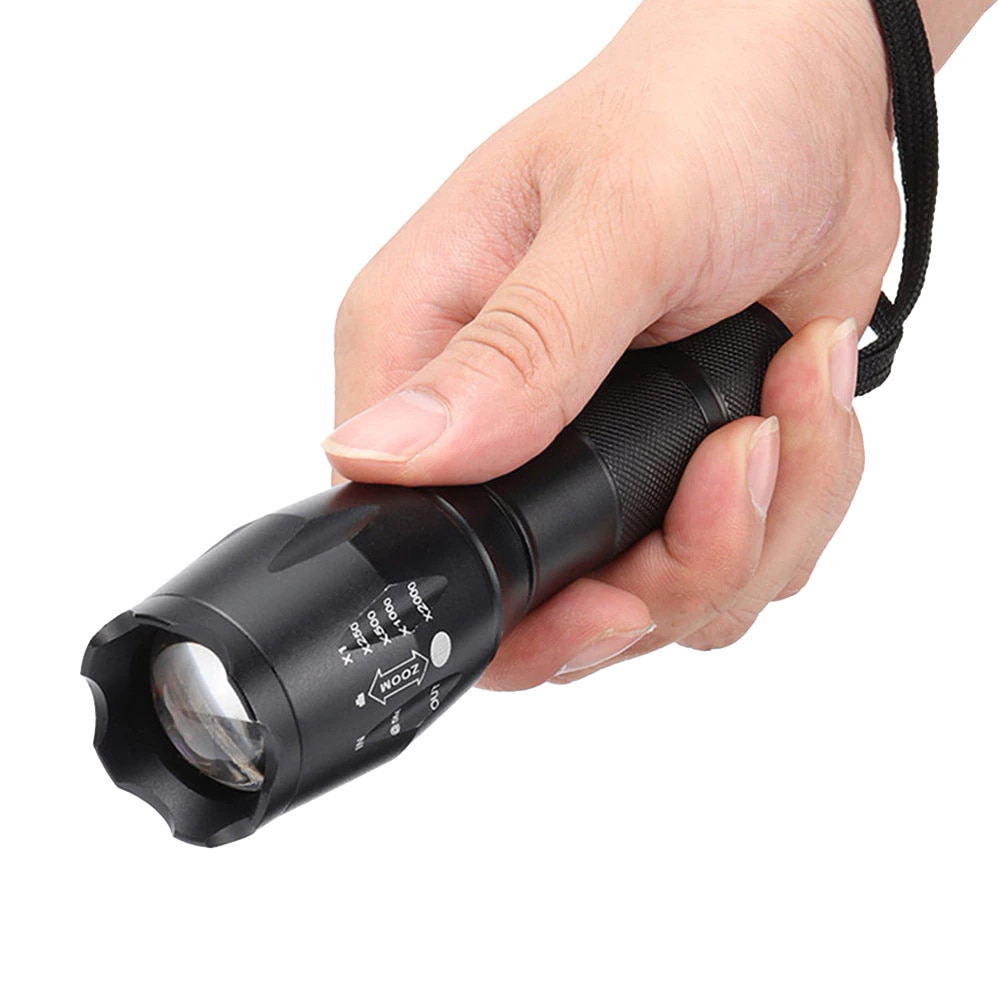 Lanterna tactica LED, Interlook, Aluminiu, Functie zoom, 1200lm, 5 moduri de iluminare, Negru ...