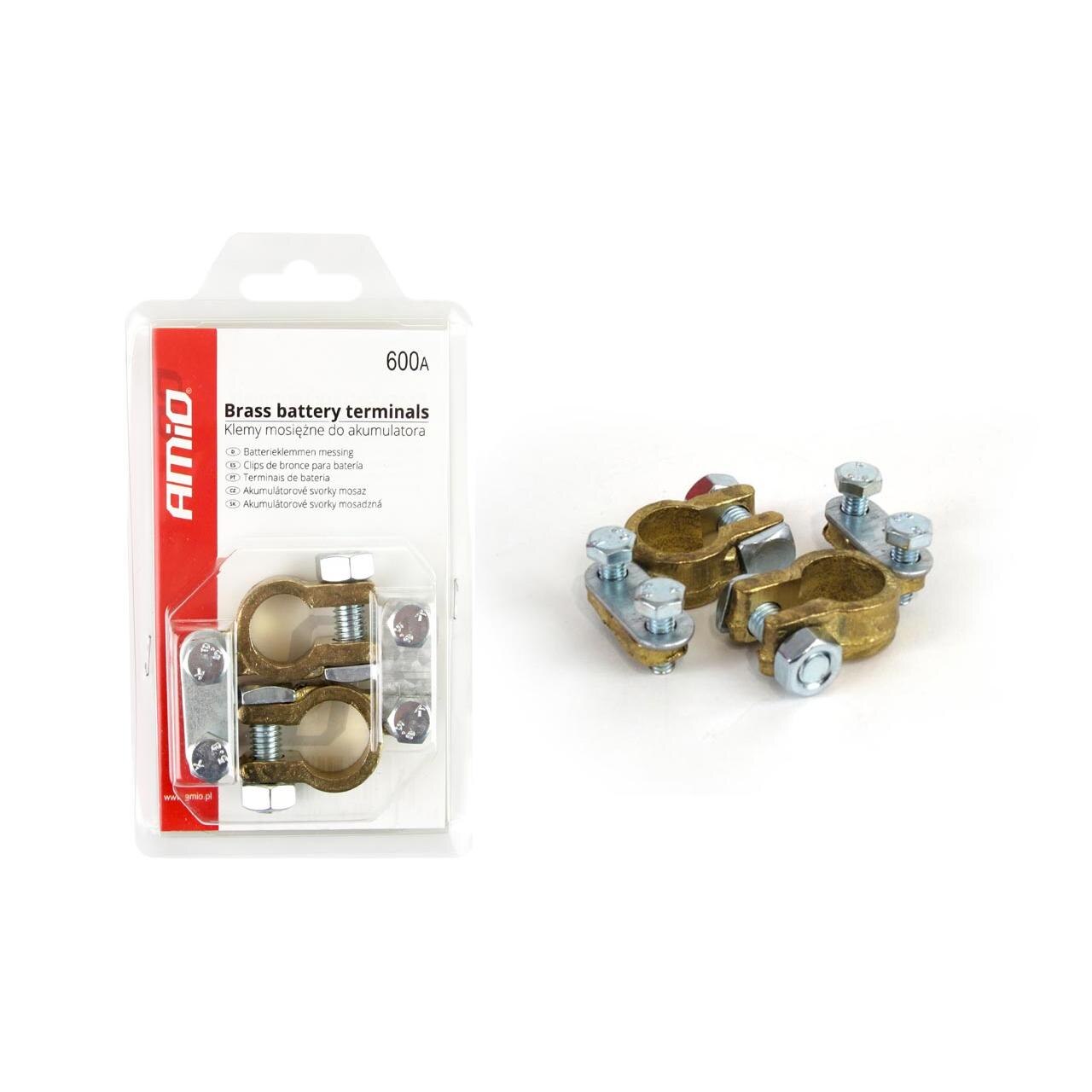 Set cleme pentru baterie auto Amio din alama 600AMP 2 bucati borne ...
