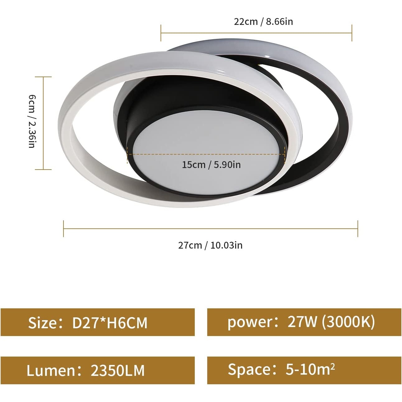 Led плафониера Goeco, кръгъл, алуминий, 220v, 27w, размер 27 * 27 * 6 ...