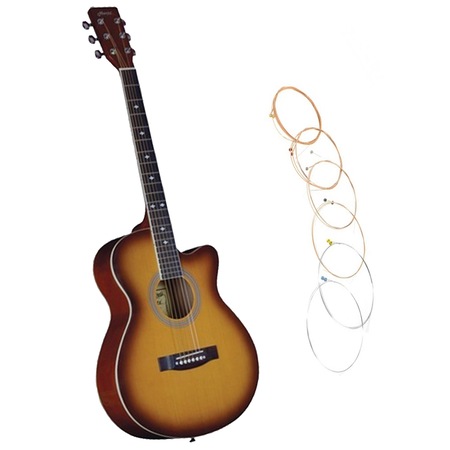 Chitara clasica din lemn IdeallStore®, Orange Raven, 95 cm, model Cutaway, portocalie, corzi ...