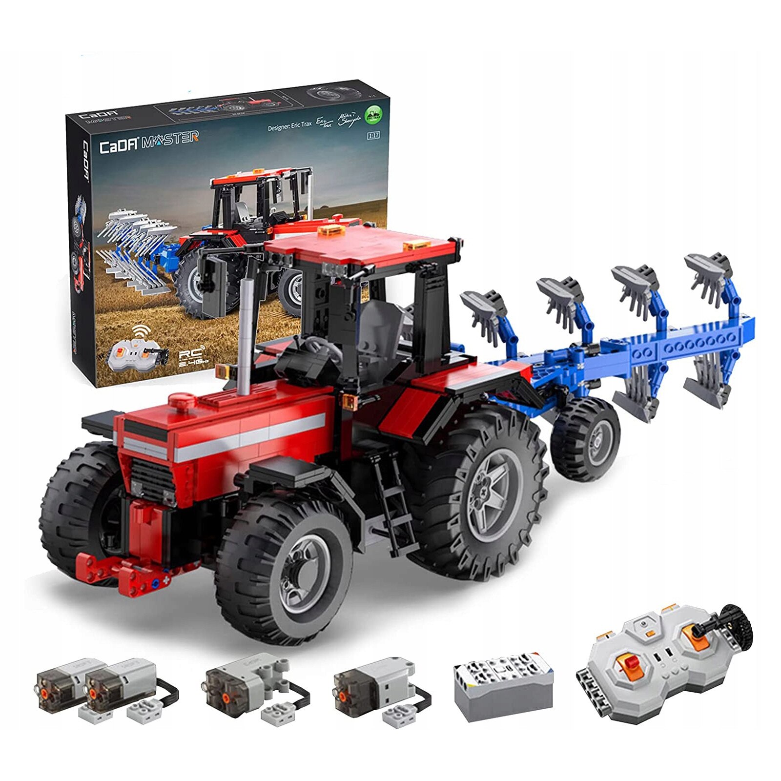 Tractor cu plug din blocuri CADA technic, cu telecomandat, 1658 ...