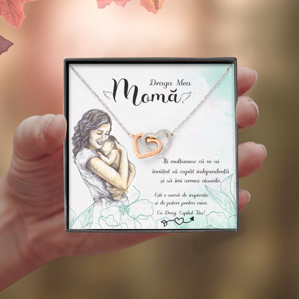 Set Pentru Mama, Colier cu Pandant Inimi Interconectate Placate cu Aur ...