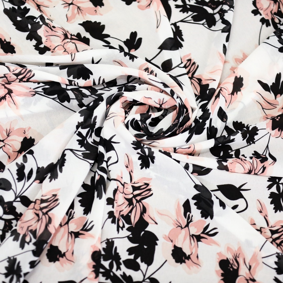 Material textil Stofa Barbie, Imprimeu Floral, 150 x 100 cm, Fundal Alb ...